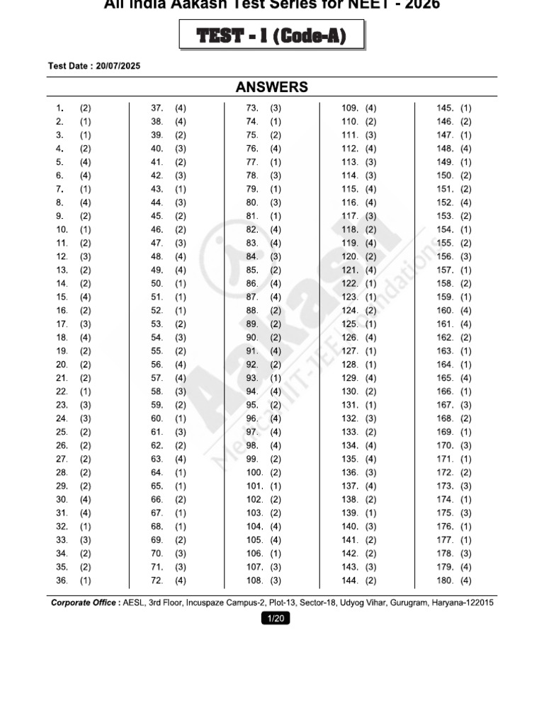 Aiats Answer Key Code À | PDF