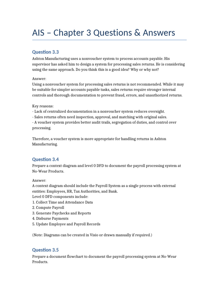 AIS Chapter 3 Answers | PDF | Accounts Payable | Databases