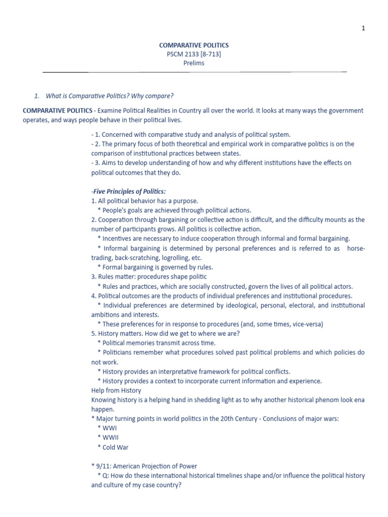 (PRELIM) Comparative Politics Reviewer | PDF | Methodology | Quantitative Research