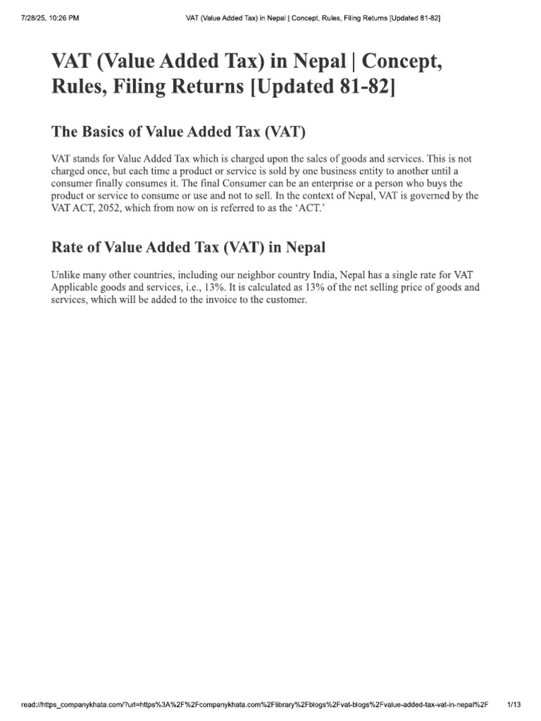 VAT (Value Added Tax) in Nepal Concept, Rules, Filing Returns (Updated ...