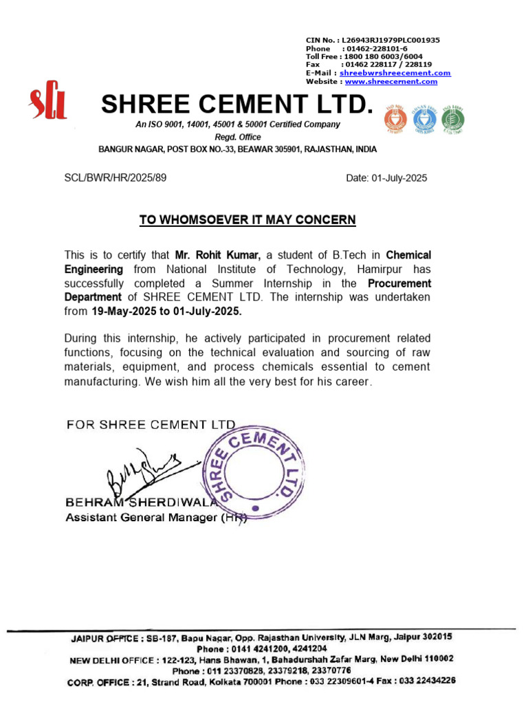 Internship Certification for Rohit Kumar | PDF