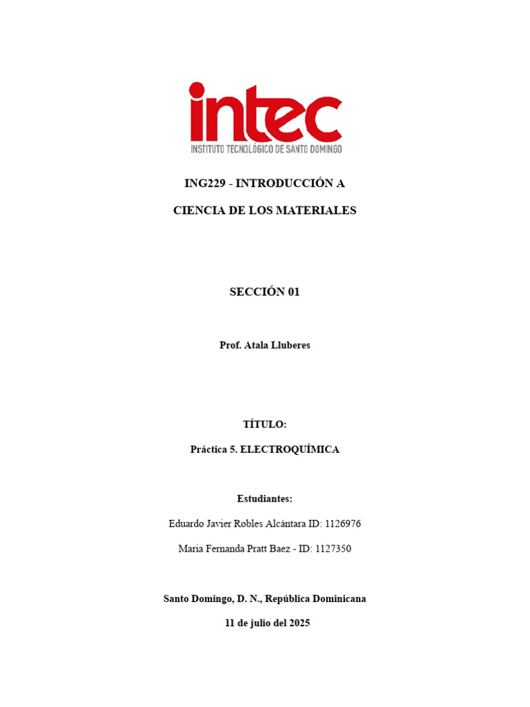 Practica 5 - Electroquimica | PDF