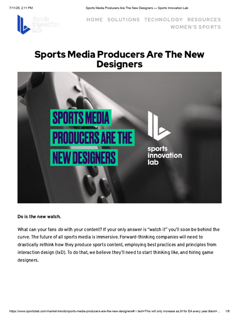 Sports Media Producers Are The New Designers - Sports Innovation Lab | PDF