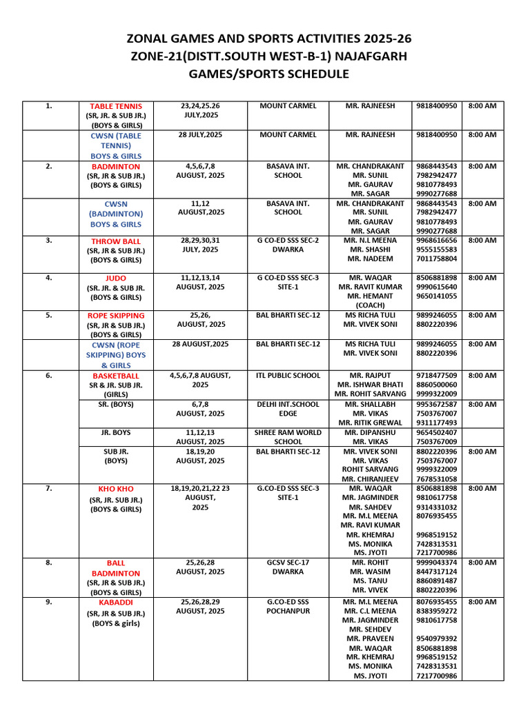 Game Schedule 2025 | PDF | Referee | Sports