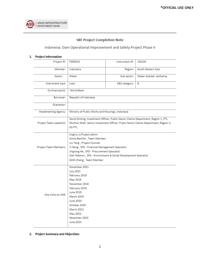 AIIB PCN SBF Indonesia P000010 Dam Operational Improvement and Safety Project Phase II Revised ...