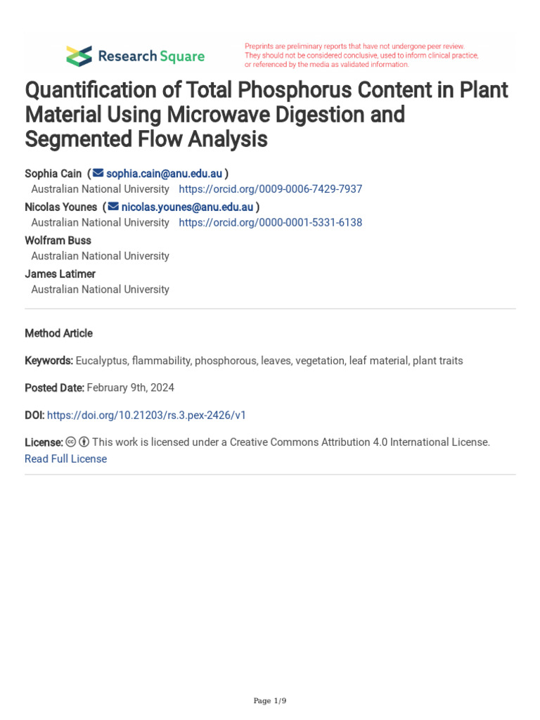 Quantification of Total Phosphorus Content in Plan | PDF | Phosphorus ...