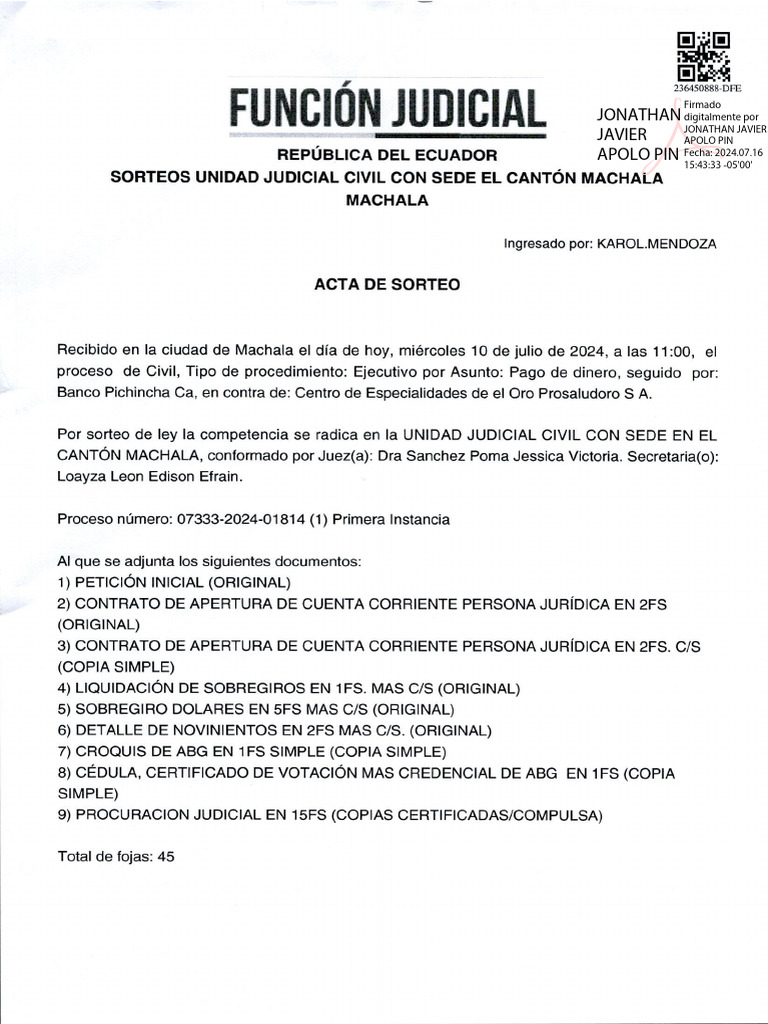 Firma digital de Jonathan Javier Apolo | PDF