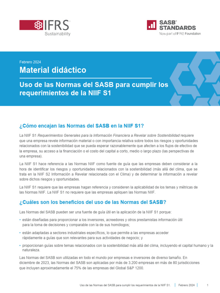 Es Using Sasb Standards For Ifrs s1 | PDF | normas internacionales de ...