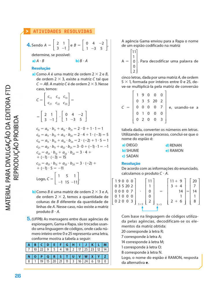 Resolução de Atividades de Matrizes | PDF | Matriz (Matemática ...