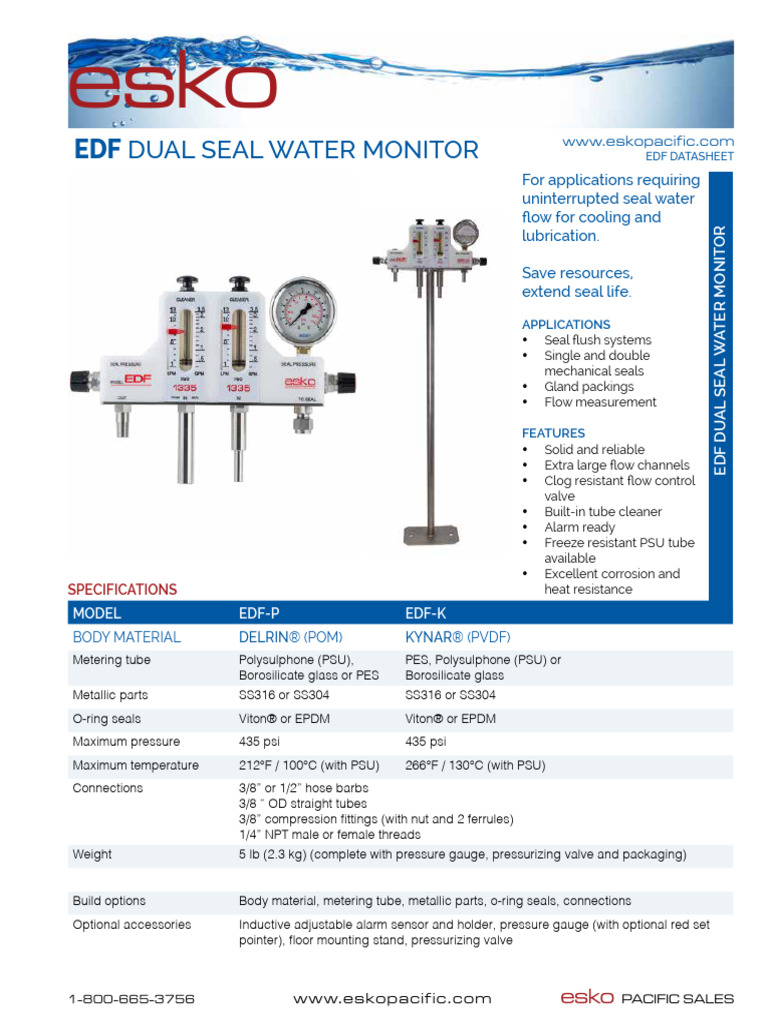 EDF Dual Seal Water Monitor Datasheet | PDF | Equipment | Mechanical ...