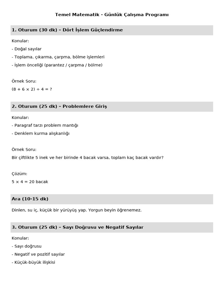 Temel Matematik Programi-1 | PDF