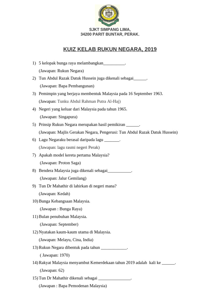 KUIZ RUKUN NEGARA | PDF