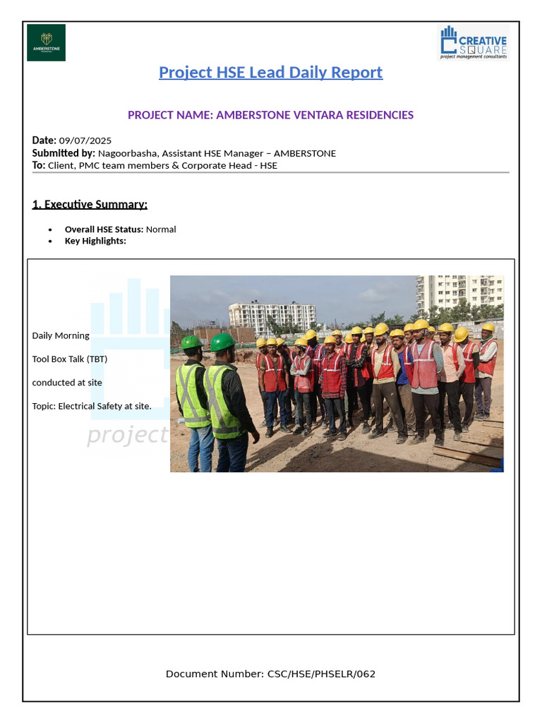 CSC - Project HSE Lead Daily Report - 09-07-2025 | PDF