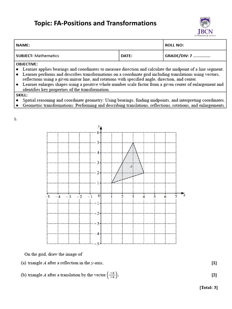 FA1 Q4 QP Positions and Transformations | PDF | Rotation | Cartesian ...