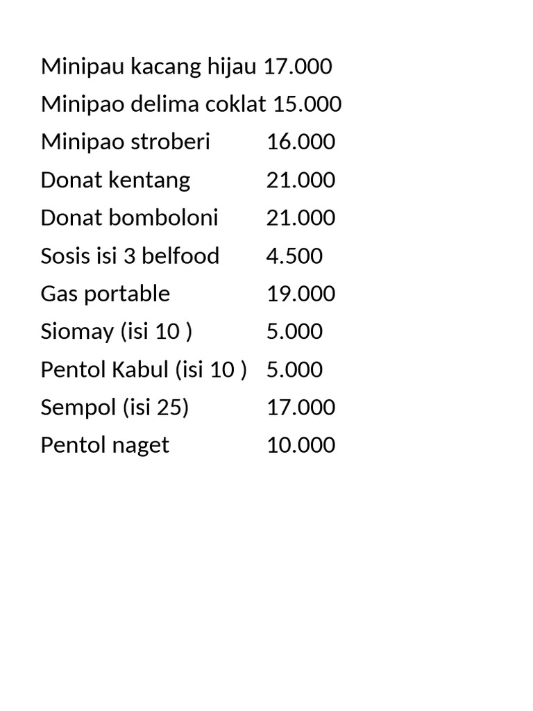 Daftar Harga Makanan Ringan 2023 | PDF