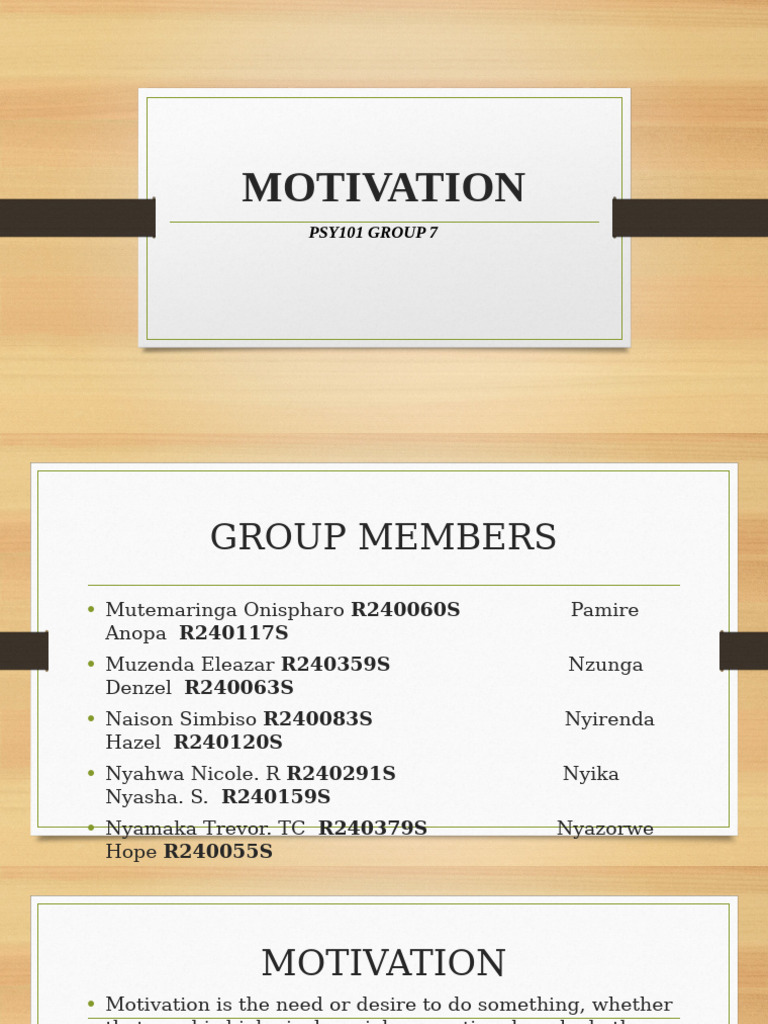 Psy101 Group 7 Presentation Motivation | PDF | Motivational | Motivation