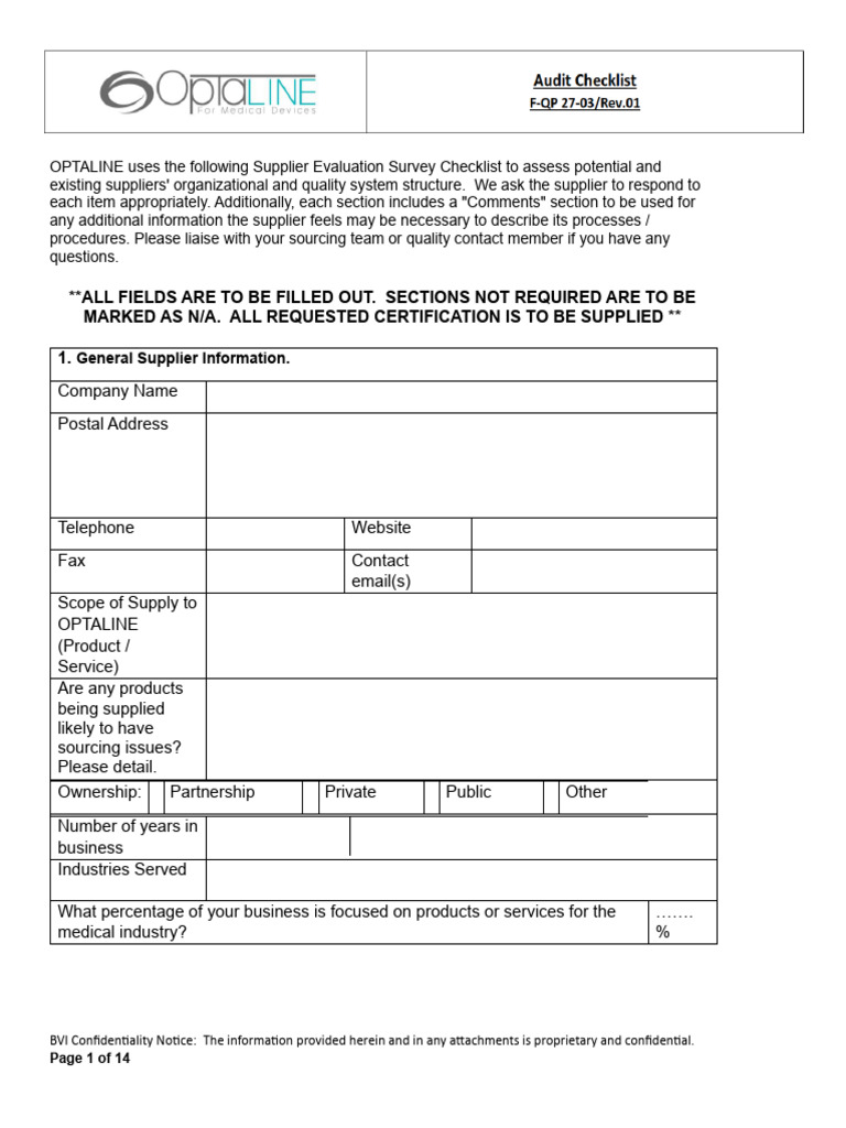 Supplier Evaluation Survey Checklist | PDF | Calibration ...