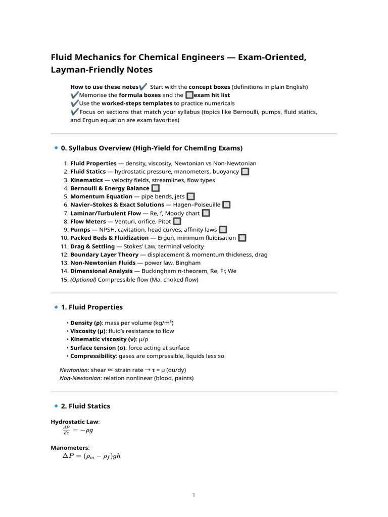 Exam-Focused Fluid Mechanics Notes | PDF | Fluid Mechanics | Fluid Dynamics
