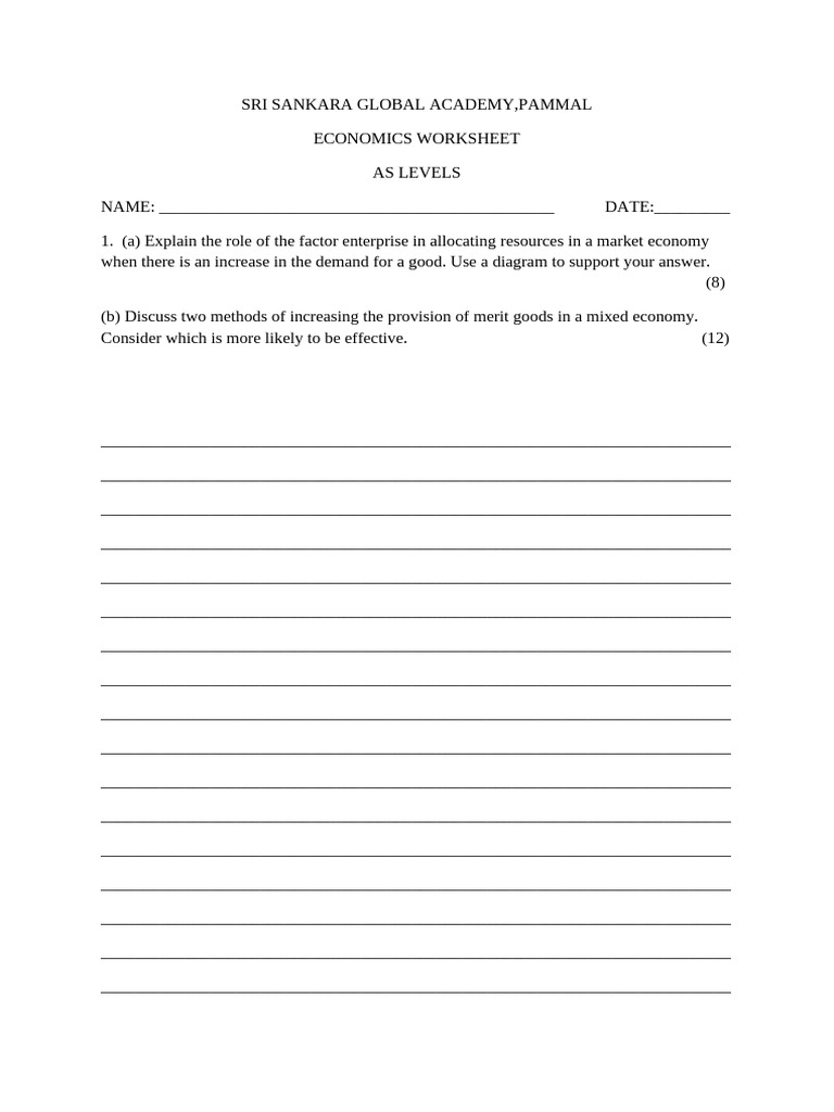 AS Level Economics Worksheet Guide | PDF | Economics | Goods