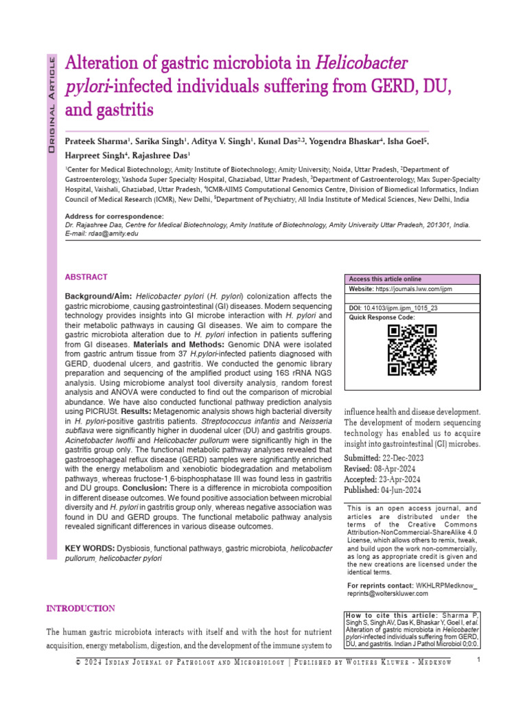 Gastric Microbiota Changes in H. pylori Infections | PDF | Microbiota ...