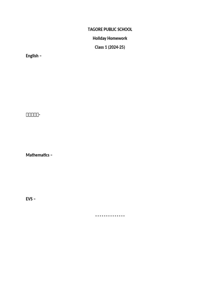 Holiday Homework Class 2-1-1 | PDF
