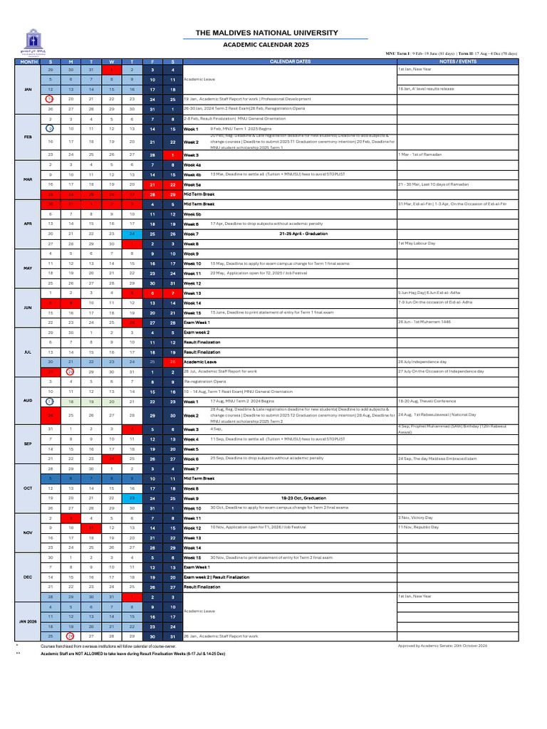 2025 Academic Calendar Revised 12feb | PDF