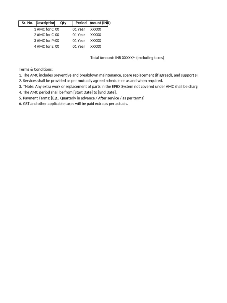 Annual Maintenance Contract Template | PDF