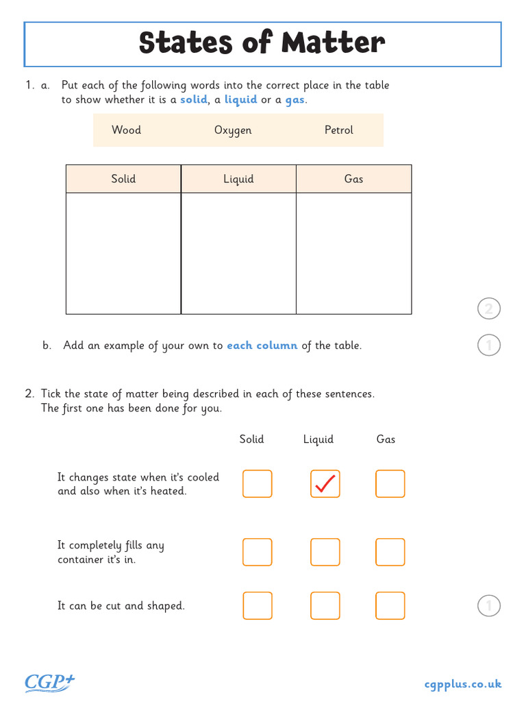 Year 4 States of Matter Science Assessment (Year 4) Full Colour | PDF