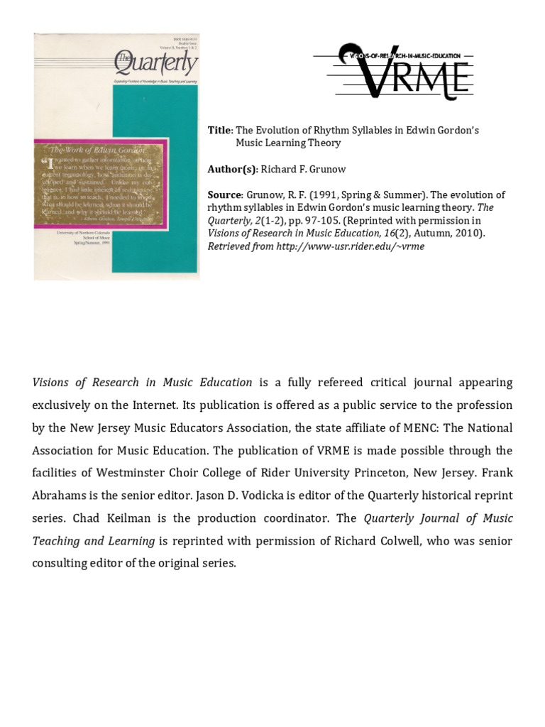The Evolution of Rhythm Syllables in Edwin Gordon’s Music Learning ...