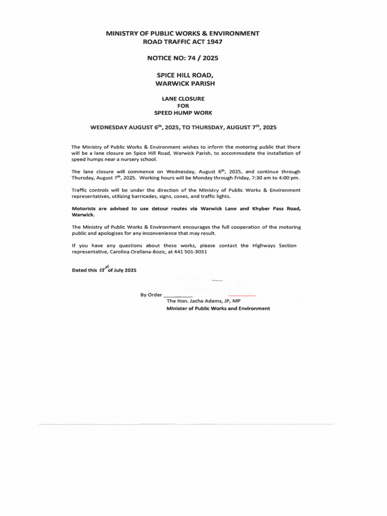 Spice Hill Road Lane Closure Notice | PDF