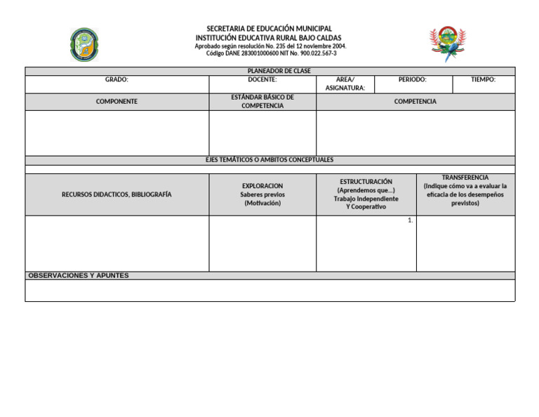 FORMATO PLAN DE AULA 1 | PDF