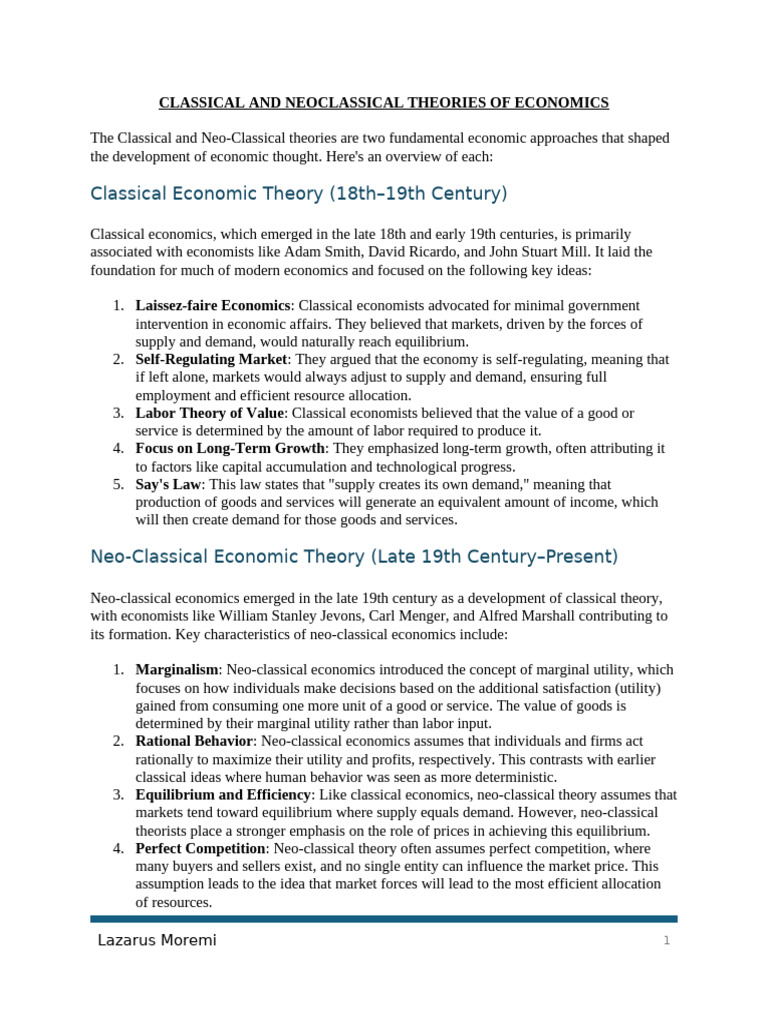 Classical vs. Neo-Classical Economics | PDF | Neoclassical Economics ...
