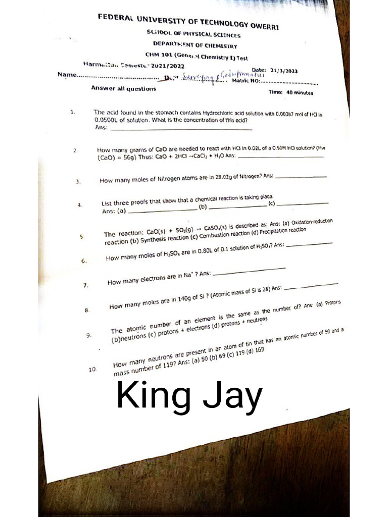 Chem 101 Test P-Questions by King Jayy | PDF