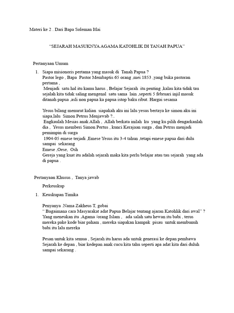 Sejarah Agama Katolik di Papua | PDF