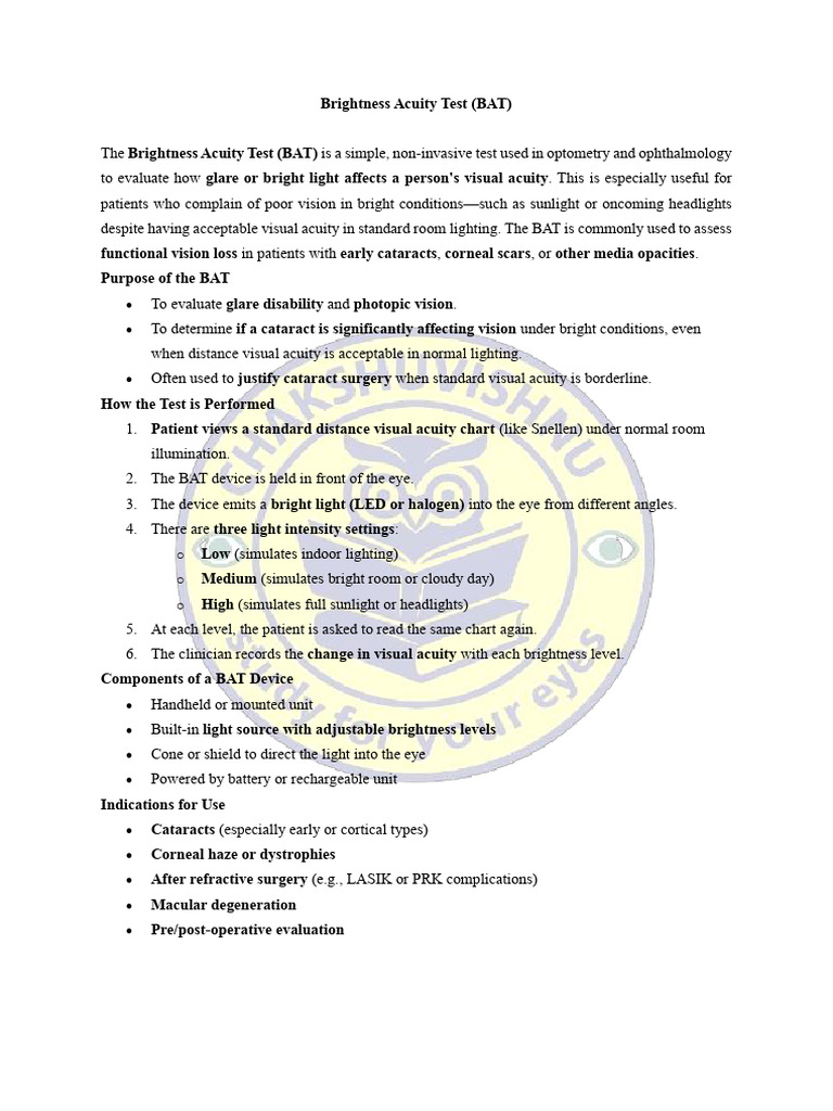 Brightness Acuity Test | PDF | Visual Acuity | Cataract