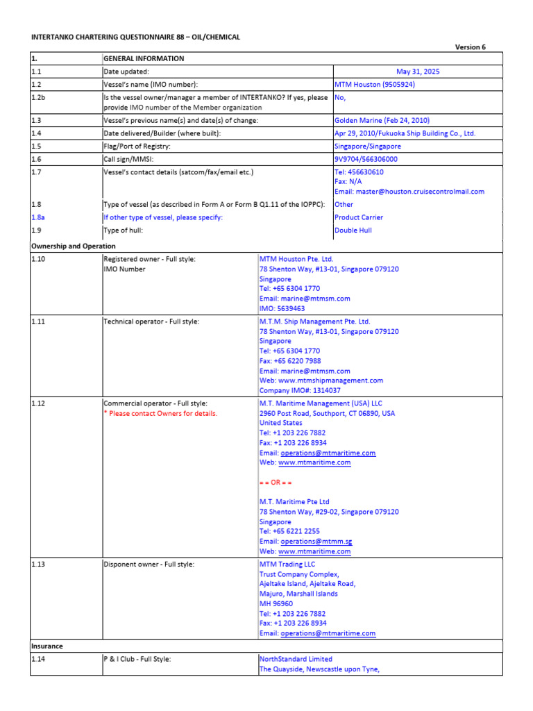 MTM Houston Vessel Overview | PDF | Tonnage | Shipping