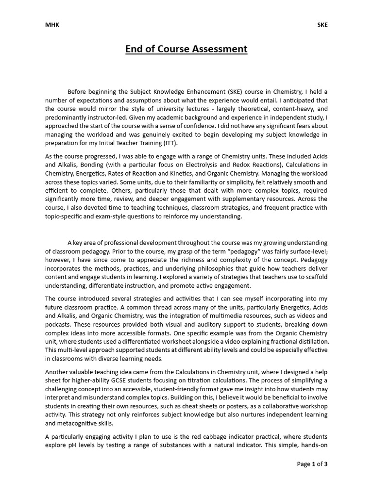 End of Course Assessment | PDF | Learning | Pedagogy