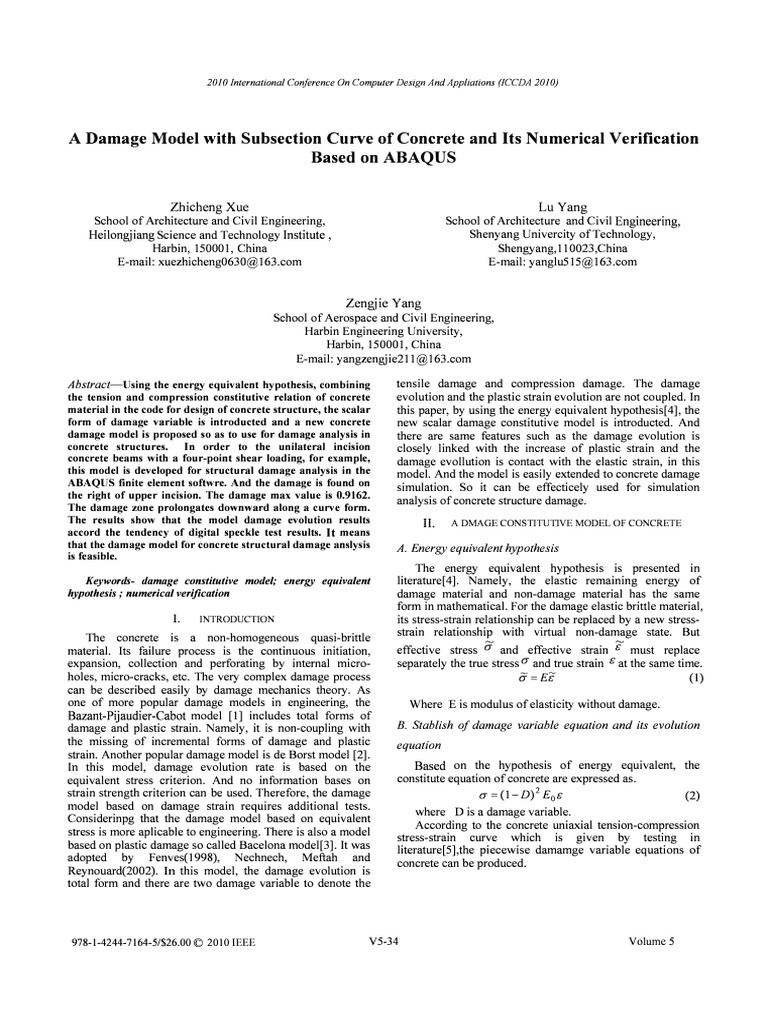 A Damage Model With Subsection Curve of Concrete and Its Numerical ...