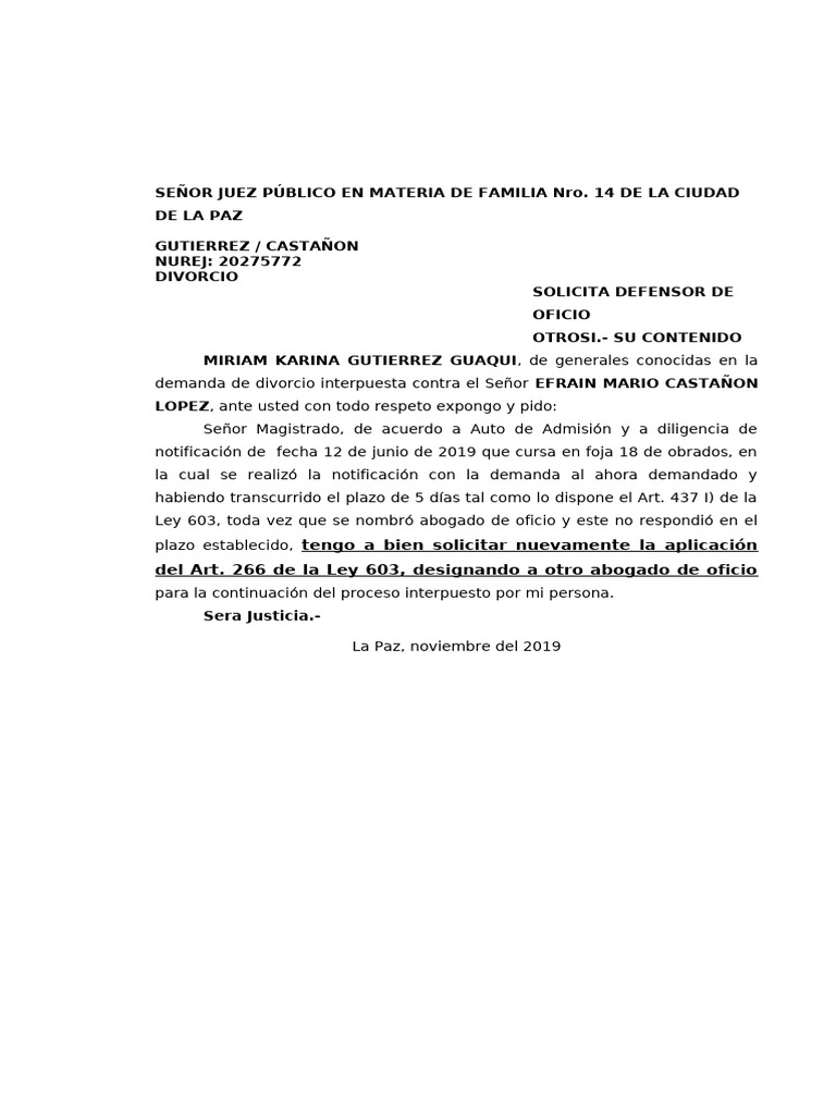 Solicita Defensor de Oficio 2 - Urquizo VS Chambi | PDF