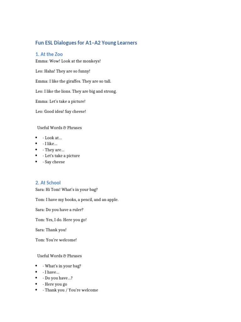 Fun ESL Dialogues for A1–A2 Learners | PDF