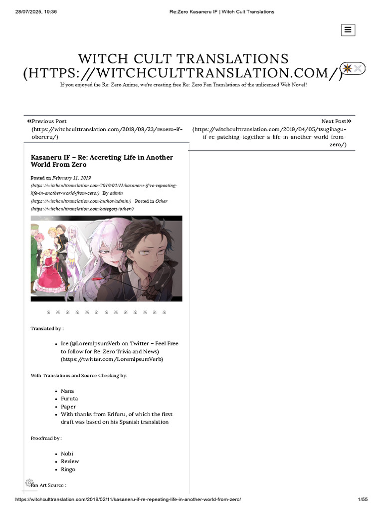 Re - Zero Kasaneru If - Witch Cult Translations | PDF