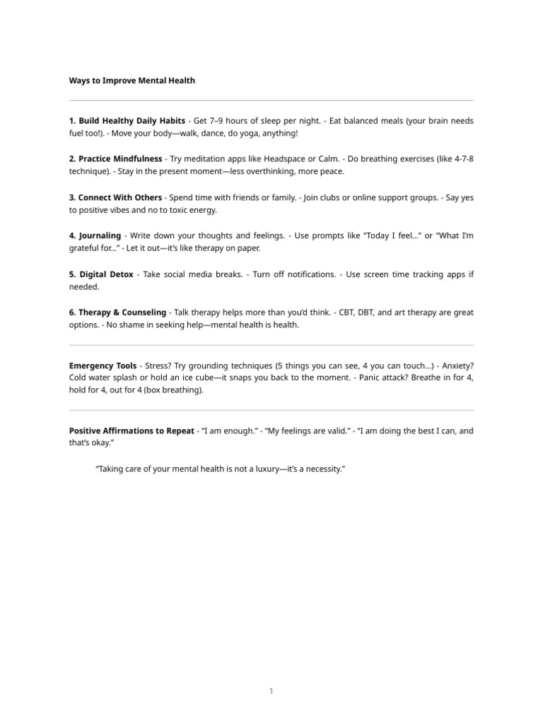 Effective Strategies for Mental Health Improvement | PDF