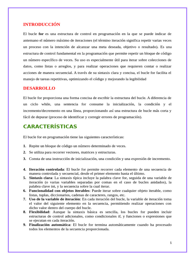 Introducción al bucle for en programación | PDF | Programación de ...