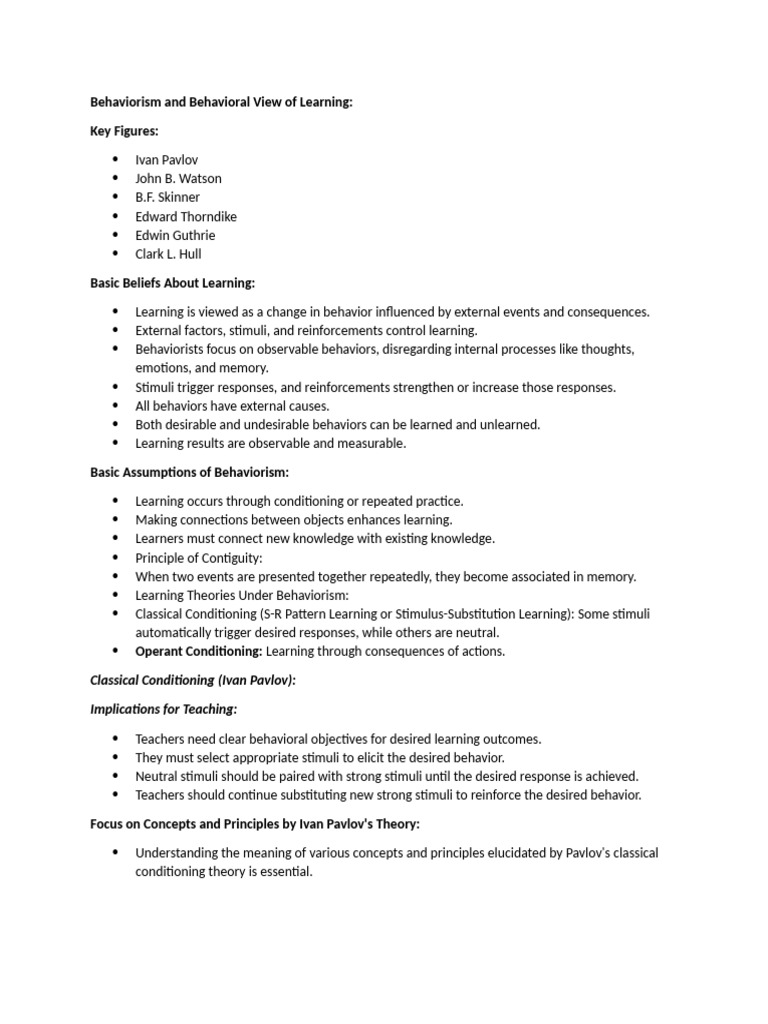 Behaviorism and Behavioral View of Learning | PDF | Classical ...