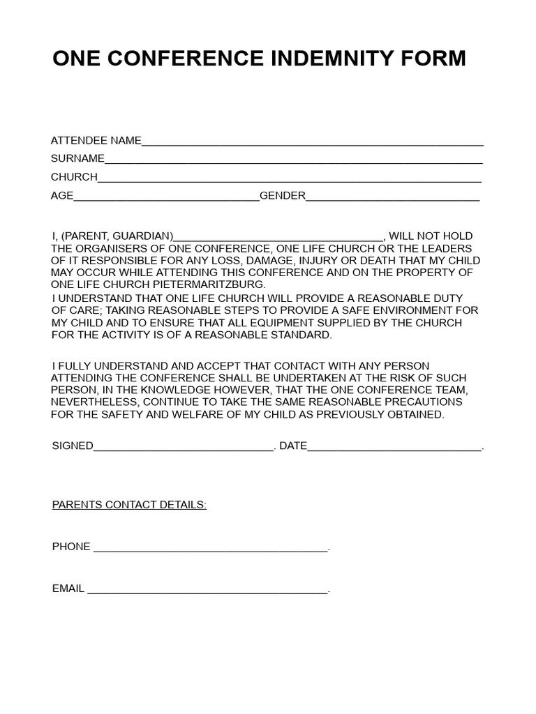 One Conference 2025 INDEMNITY FORM With Music Video Consent Form | PDF