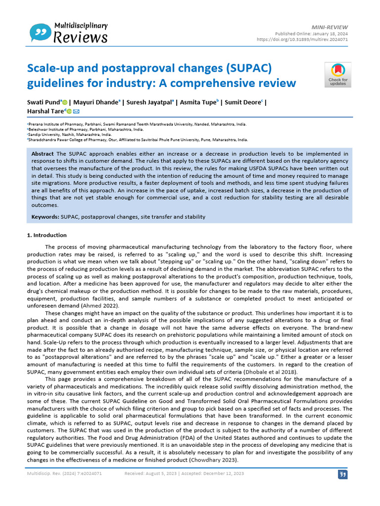 Scale-Up and Postapproval Changes SUPAC Guidelines | PDF | Food And ...