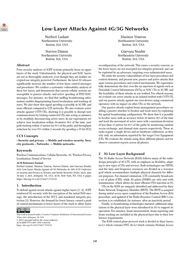 Low-Layer Vulnerabilities in 4G/5G Networks | PDF | Transmission ...