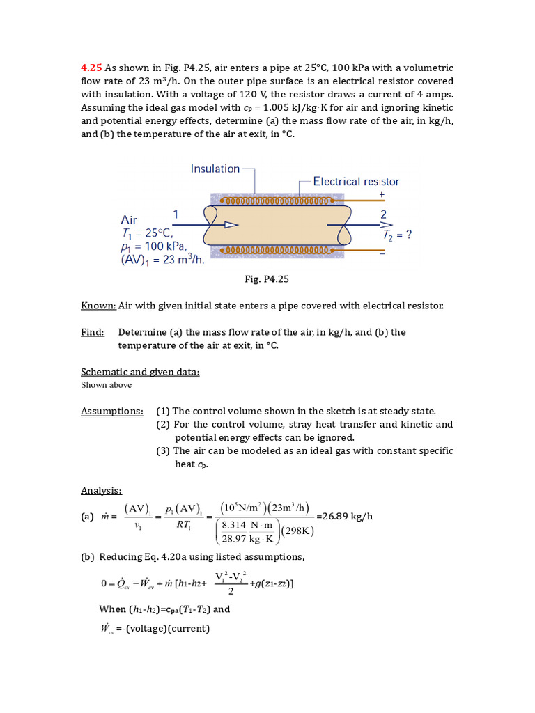 4.25 As Shown in Fig. P4.25, Air Enters A Pipe at 25Â°C, 100 Kpa ...