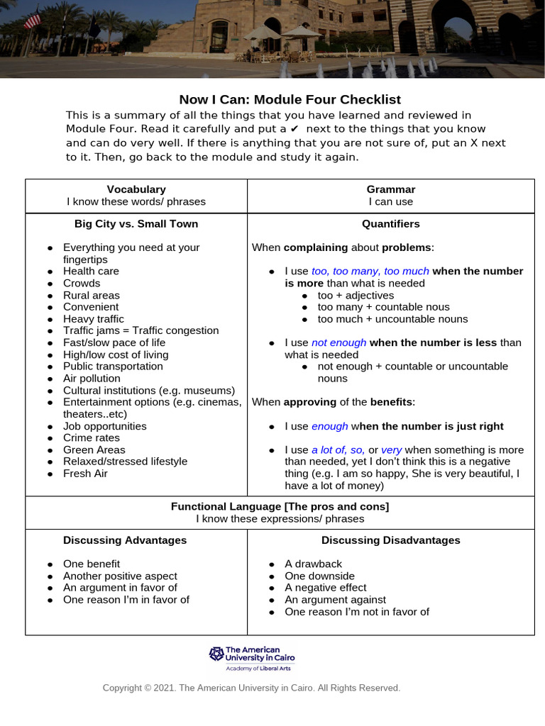 D.22. Now I Can - Module FOUR Checklist | PDF | Cost Of Living | Noun