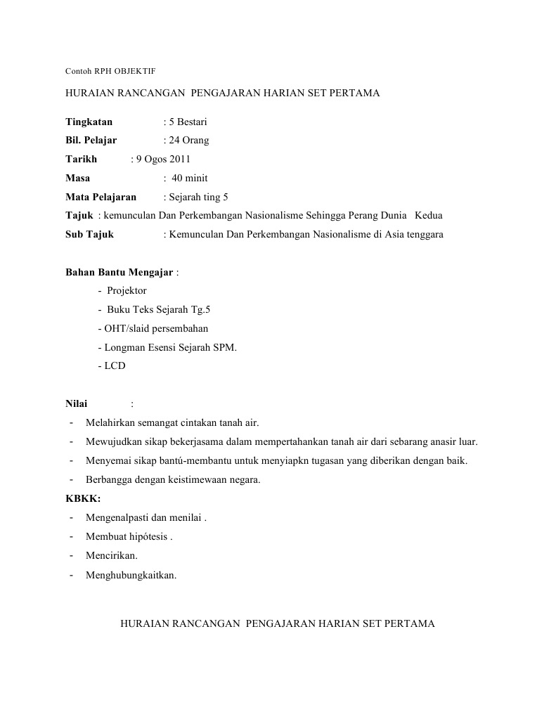 Contoh RPH OBJEKTIF | PDF